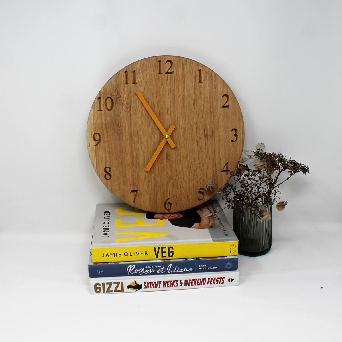 Solid oak round clock with numerals – Goodwood Originals