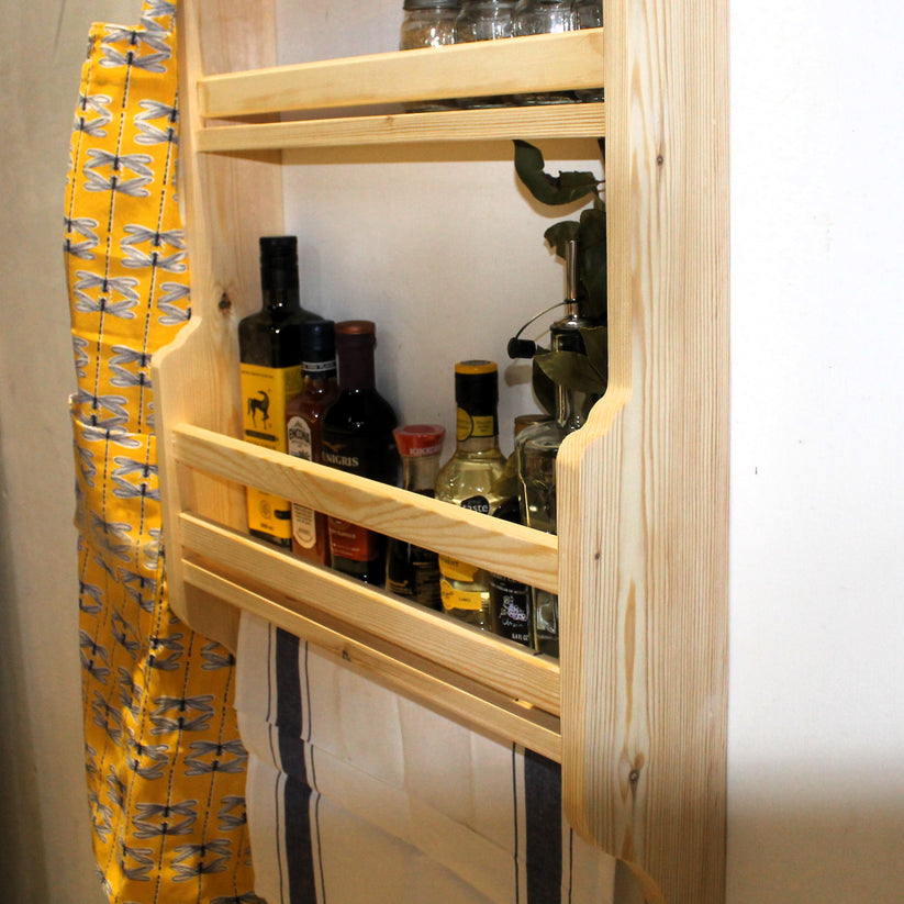 Larder Door Spice Rack – Wooden Wall Organiser Shelf – Goodwood Originals